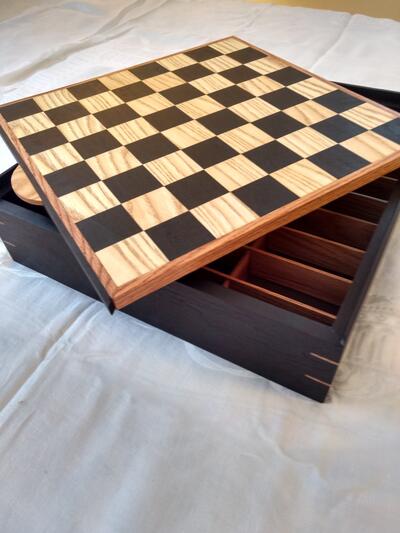 Roasted Oak and Ash Chess Board with storage
